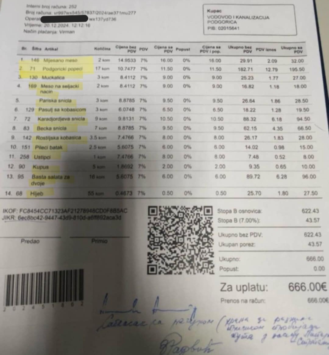 Popeci, karađorđeva, mućkalica… Dragićević objavio račun od skoro 670 ...